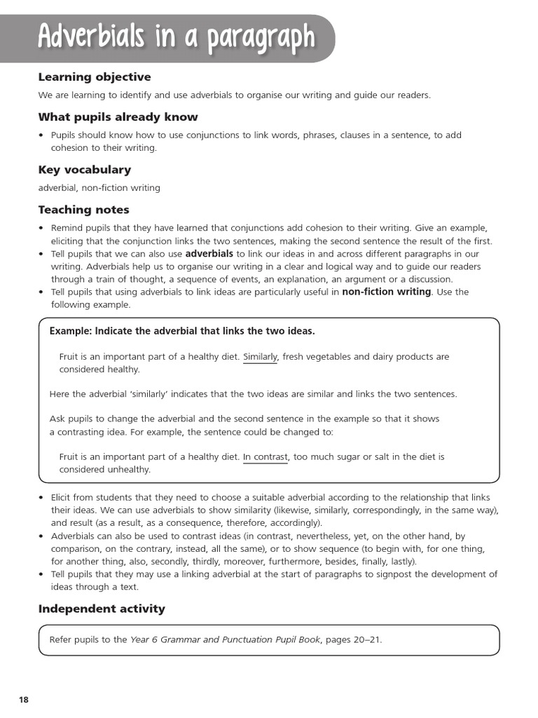 Adverbials in A Paragraph: Learning Objective | PDF | Linguistics | Grammar