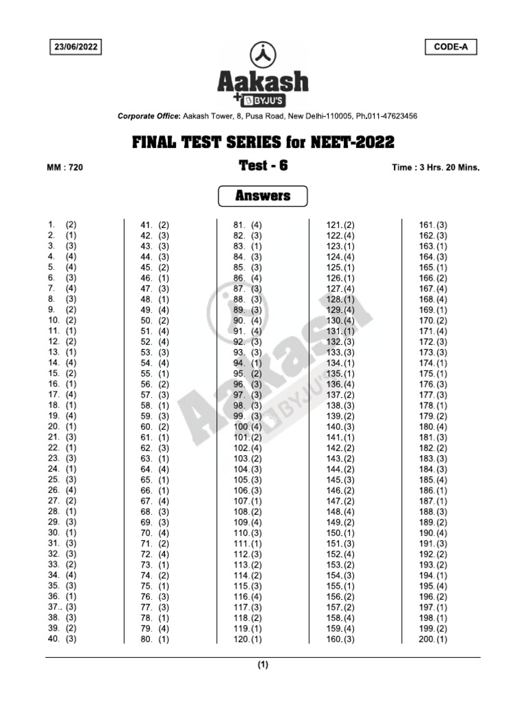 FTS 06 - (Code A) - 23 06 2022 - Sol | PDF