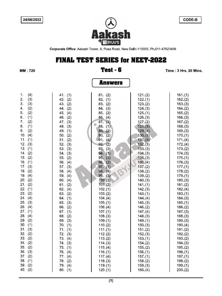 FTS 06 - (Code B) - Solution - 24 06 2022 | PDF