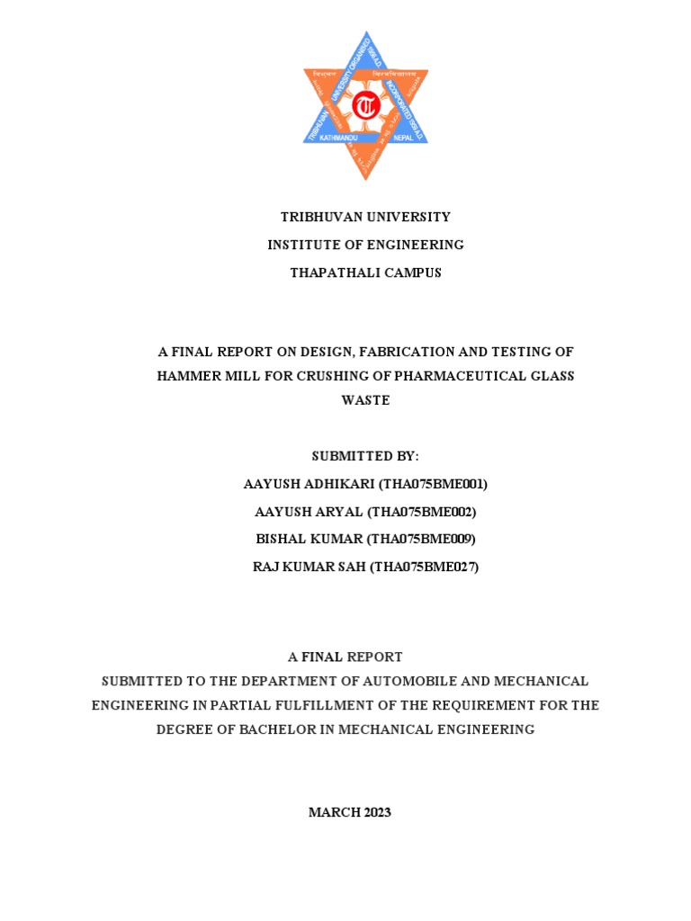 Final Year Project Report | PDF | Mill (Grinding) | Physical Sciences