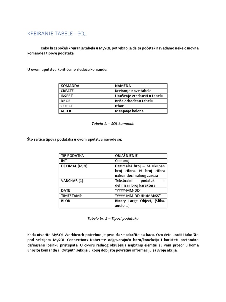 02 - SQL Kreiranje Tabele | PDF