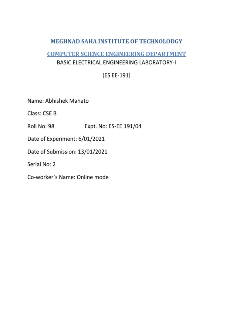 Abhishek Mahato Roll No. 98, Calibration of Ammeter and Wattmeter | PDF Abhishek Mahato Roll No. 98, Calibration of Ammeter and Wattmeter | PDF