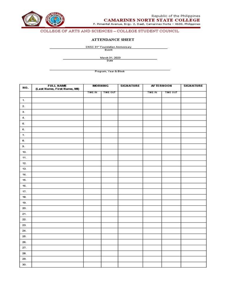 ATTENDANCE FORMAT Foundation Day | PDF