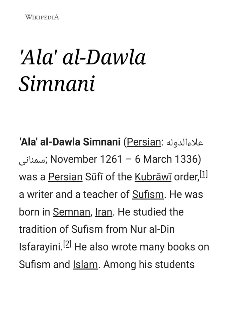 'Ala' Al-Dawla Simnani - Wikipedia | PDF | Islamic Mysticism | Sufism