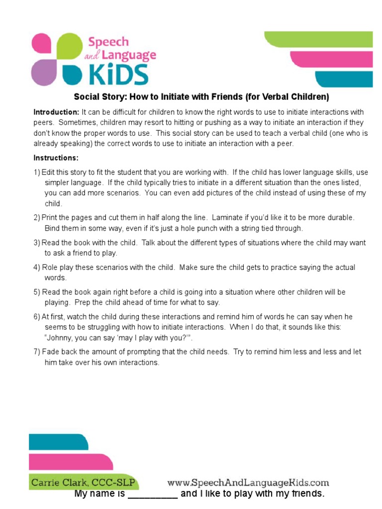 How To Initate Play With Friends Social Story For Verbal Children | PDF