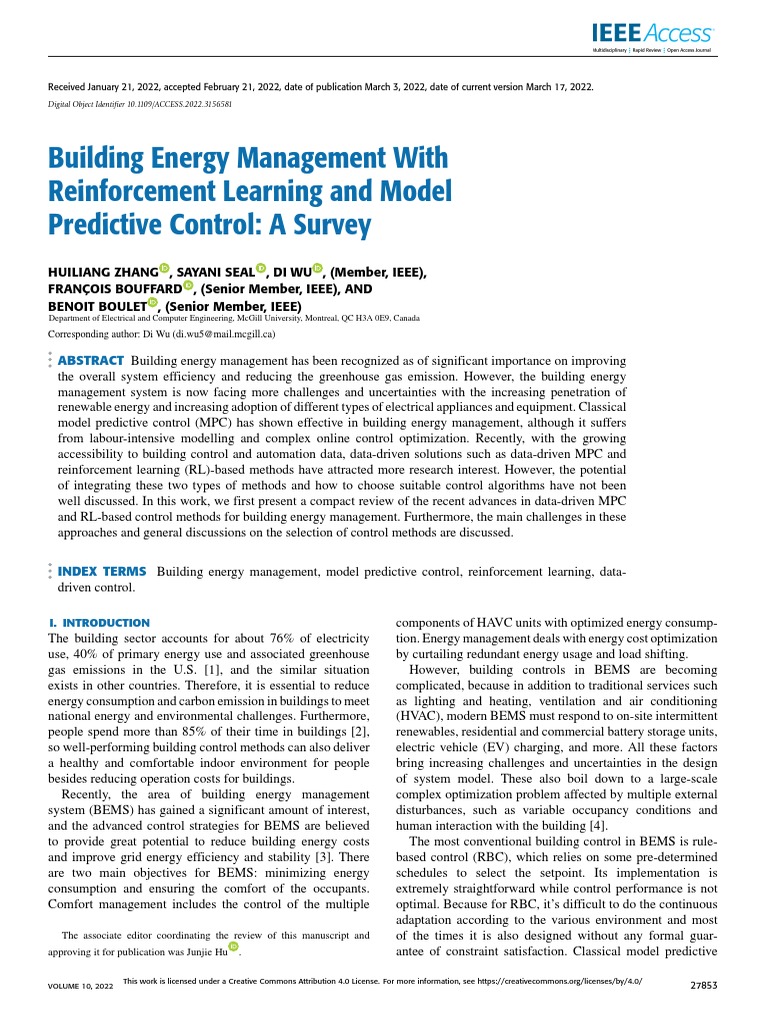 Building Energy Management With Reinforcement Learning and Model Predictive Control A Survey ...