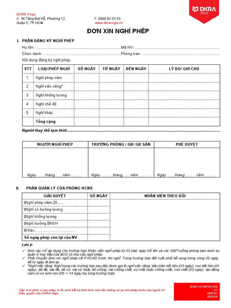 BM01. Don Xin Nghi Phep | PDF