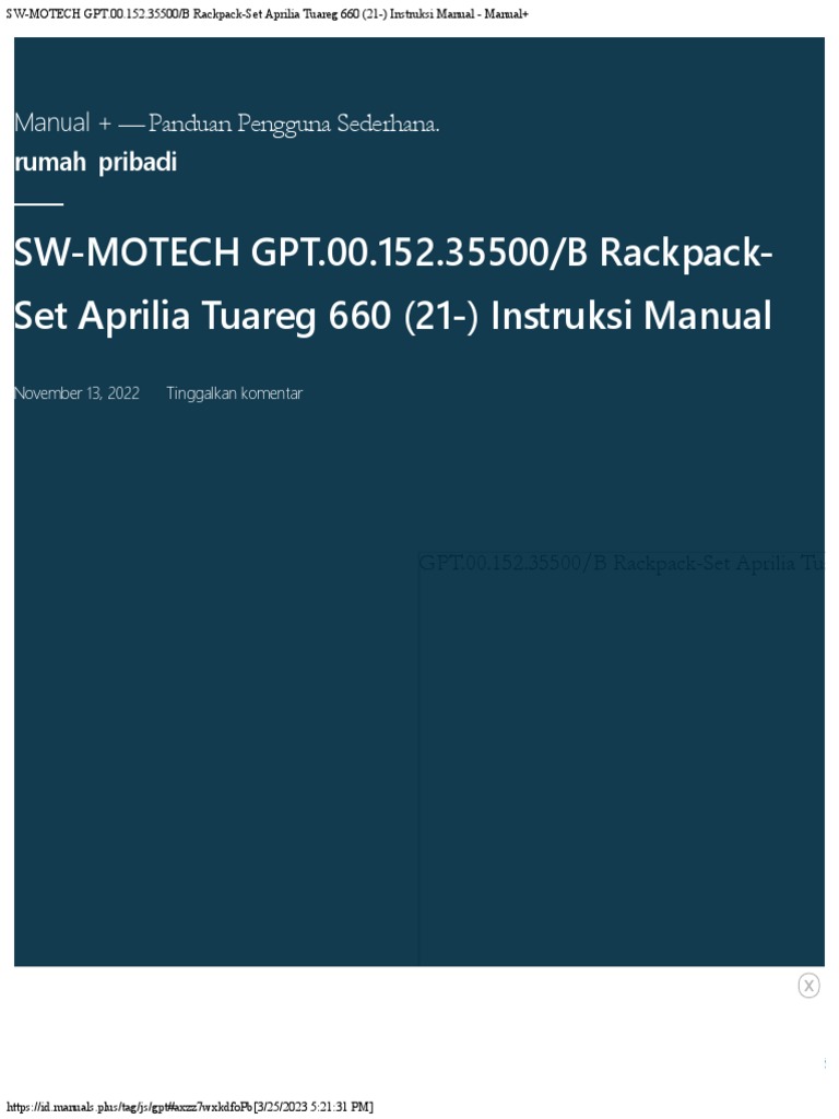 SW-MOTECH GPT0015235500B Racction Manualkpack-Set Aprilia Tuareg 660 (21-) Instruksi Manual 2 | PDF