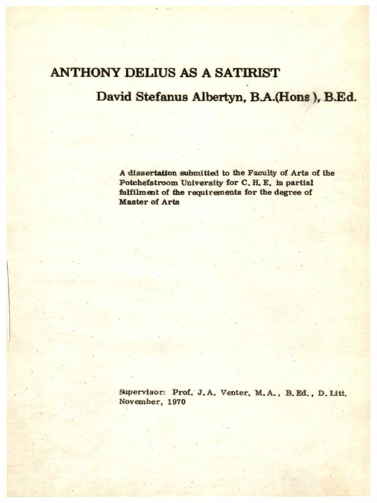 Anthony Delius As A Satffiist David Stefanus Albertyn, B.A. (Hons B.Ed | PDF | Satire | Poetry