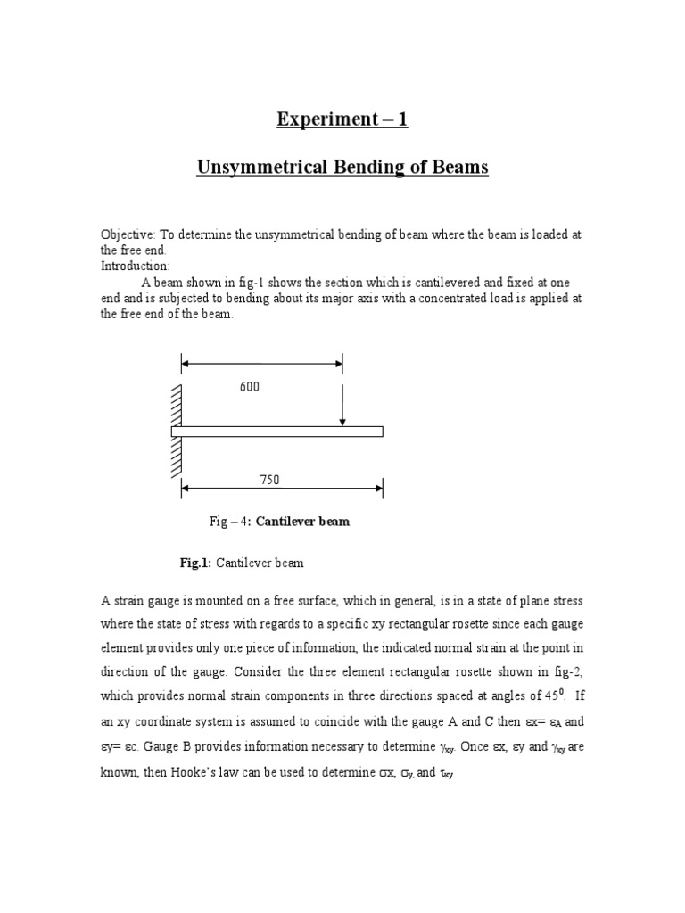 Unsymmetrical Beam Bending Experiment | PDF