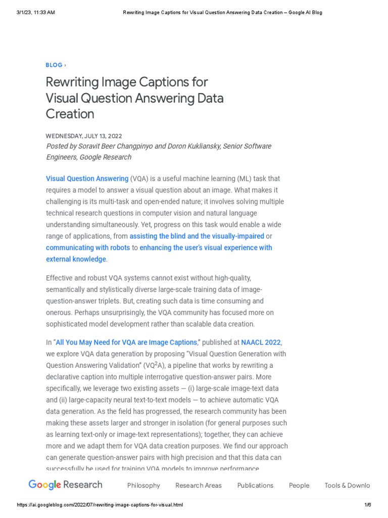 Rewriting Image Captions For Visual Question Answering Data Creation | PDF | Artificial ...