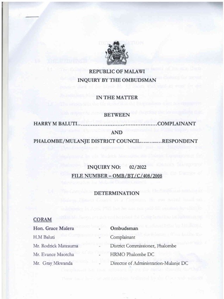 Harry Baluti Vs Phalombe District Council and Mulanje District Council ...