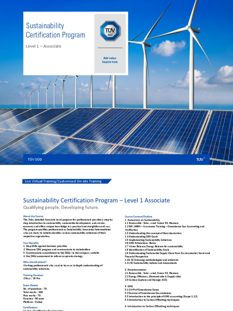 TÜV SÜD Sustainability Certification Program Level 1 | PDF | Sustainability | Climate Change ...