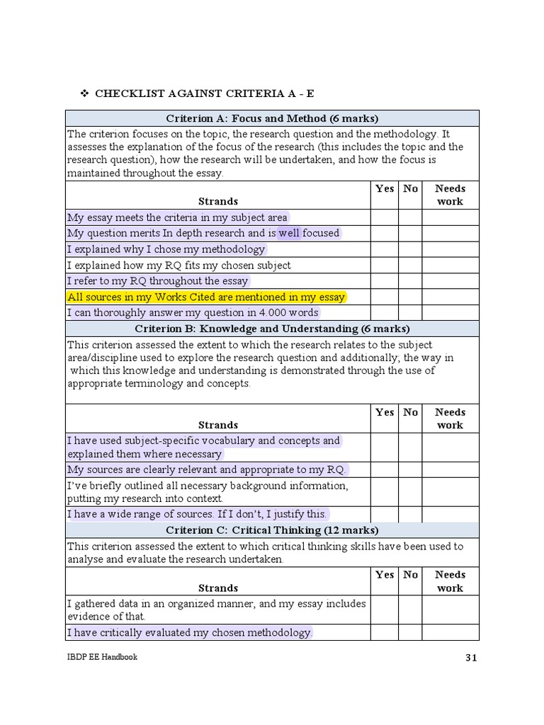 EE Checklist | PDF | Essays | Methodology
