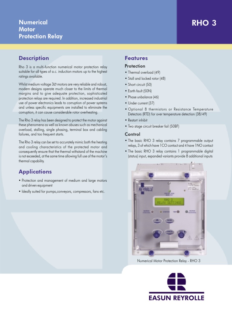 Dokumen - Tips - Numerical Rho 3 Motor Protection Relay Easun R Current ...