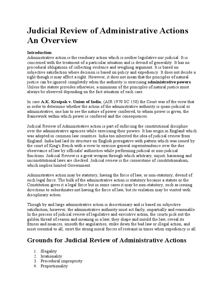 Judicial Review of Administrative Actions An Overview | PDF | Writ ...