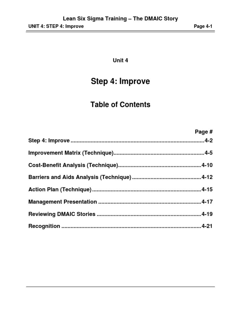 DMAIC Unit4 PDF Six Sigma Cost Benefit Analysis