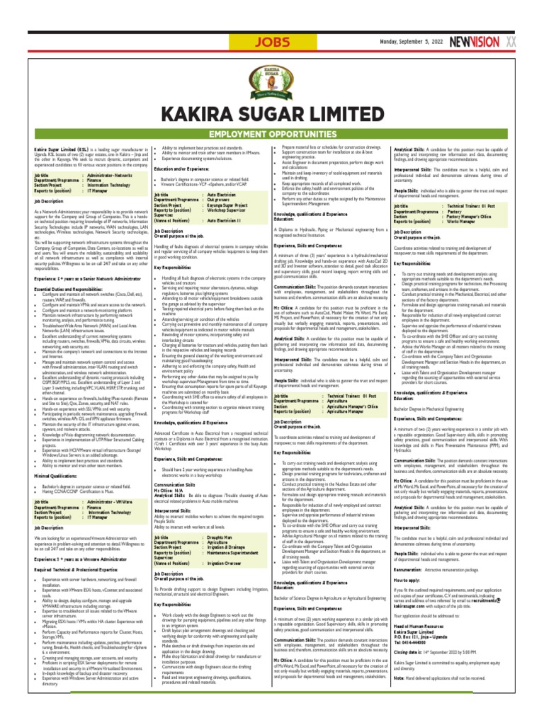 39 Kakira Sugar LTD - JOBS - Fp2 1 | PDF | Computer Network | Computer Networking