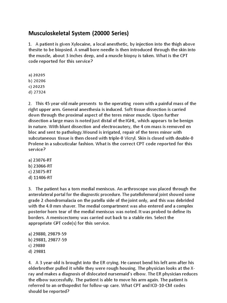 Musculoskeletal System (20000 Series) : A) 20205 B) 20206 C) 20225 D ...