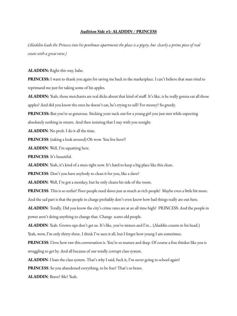 Audition Side 1 Aladdin Princess | PDF
