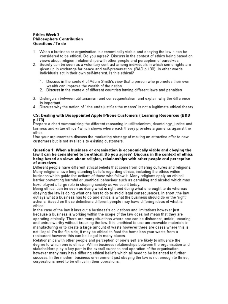 Ethics Week 2 Questions | Download Free PDF | Utilitarianism | Applied ... Ethics Week 2 Questions | Download Free PDF | Utilitarianism | Applied ...