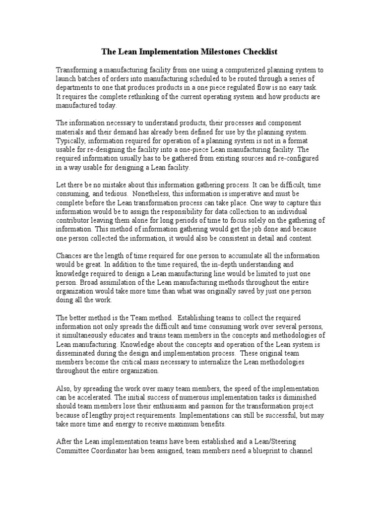 The-Lean-Transformation-Project-Checklist | PDF | Strategic Planning ...