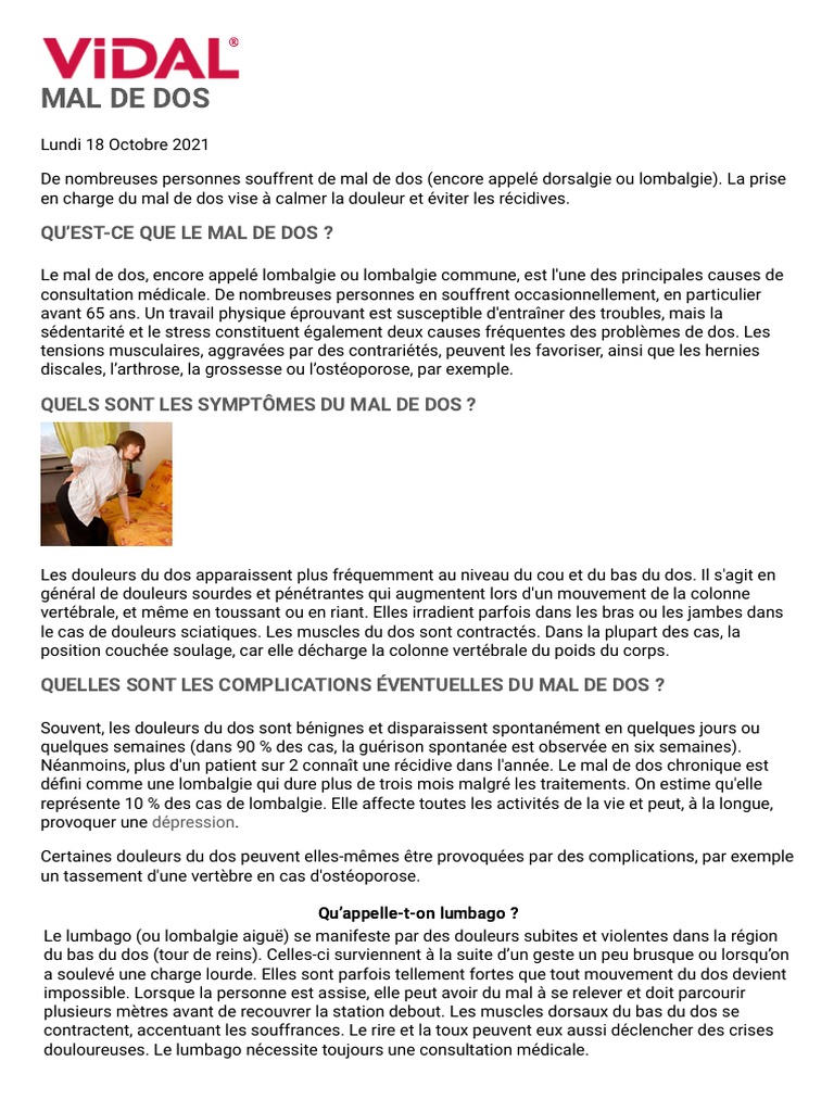 Mal de Dos (Lombalgie) - Symptômes, Causes, Traitements Et Prévention ...
