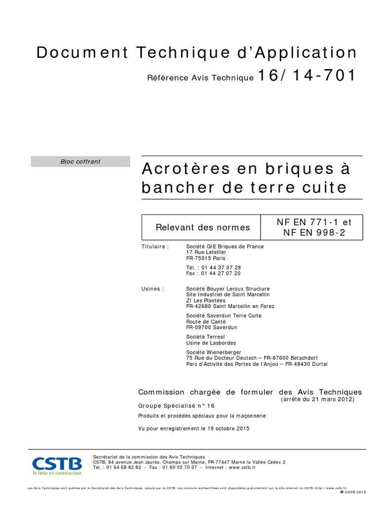 Document Technique D'application 16/14-701: Référence Avis Technique | PDF | Béton armé ...
