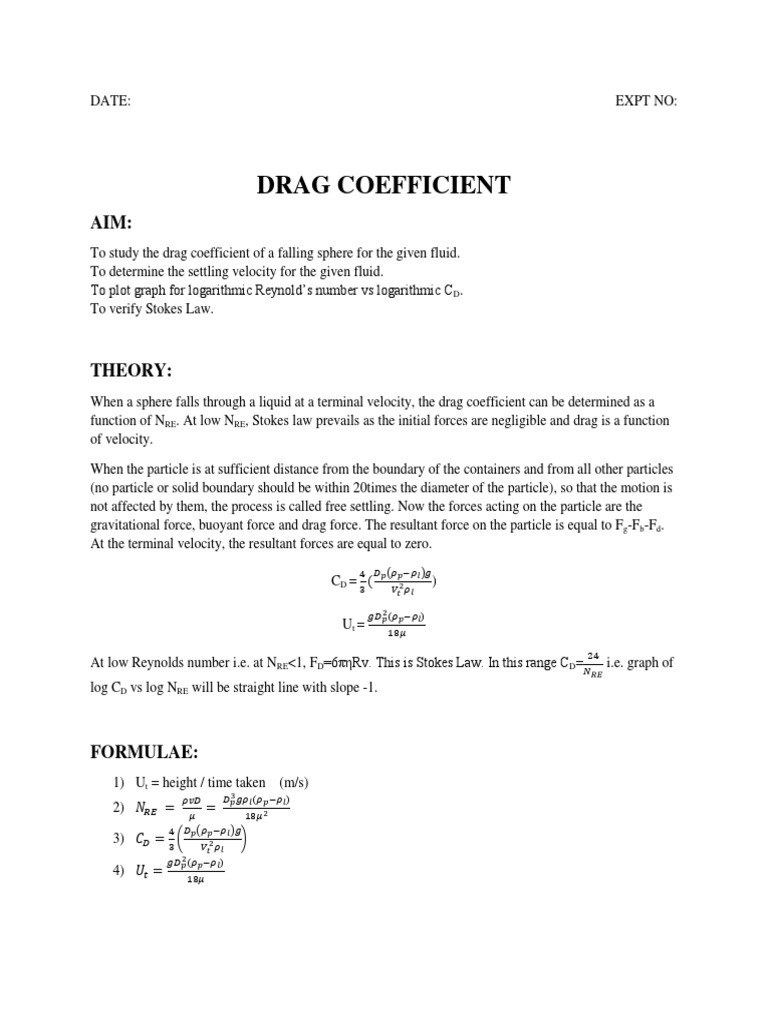 Drag Coefficient | PDF | Fluid Dynamics | Reynolds Number