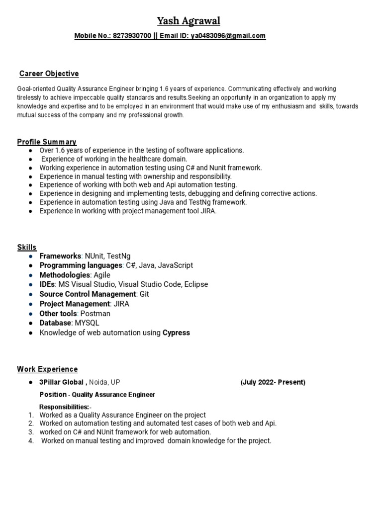 Yash Resume | PDF | Software Testing | Technology Development