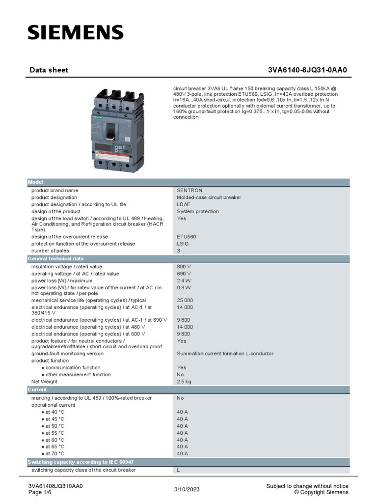 3VA61408JQ310AA0 Datasheet en | PDF | Electronics | Physical Sciences