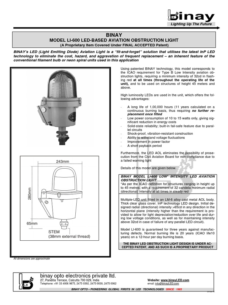 Binay: Model Li-600 Led-Based Aviation Obstruction Light | Download ...