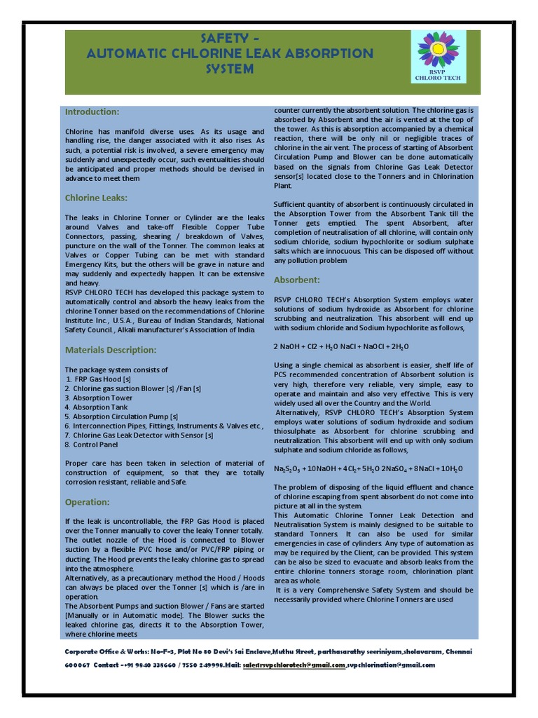 Automatic Chlorine Leak Absorption System | PDF | Chlorine | Sodium ...