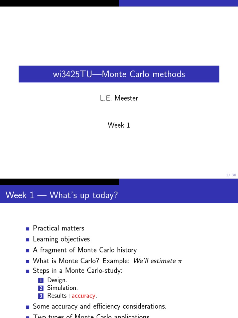 Week1 Handout | PDF | Monte Carlo Method | Variance Week1 Handout | PDF | Monte Carlo Method | Variance