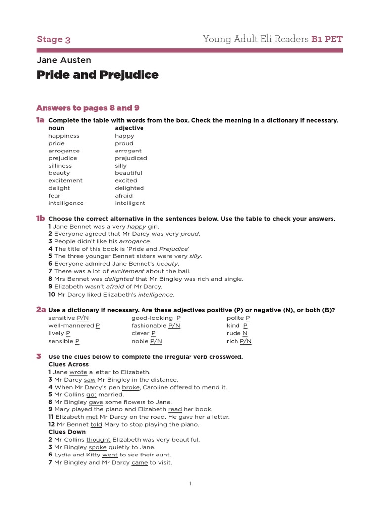 Pride and Prejudice Activity Answers | PDF | Pride And Prejudice | Mr ...
