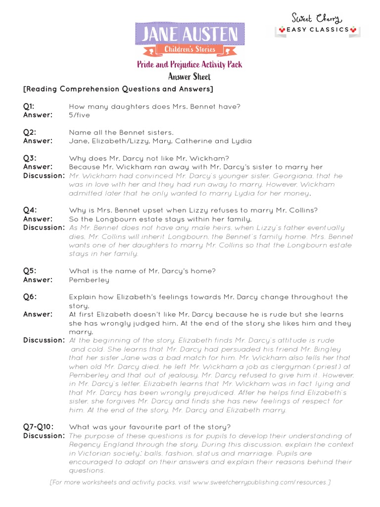 SCP_Jane_Austen_Answer-Sheet | PDF | Mr. Darcy | Pride And Prejudice