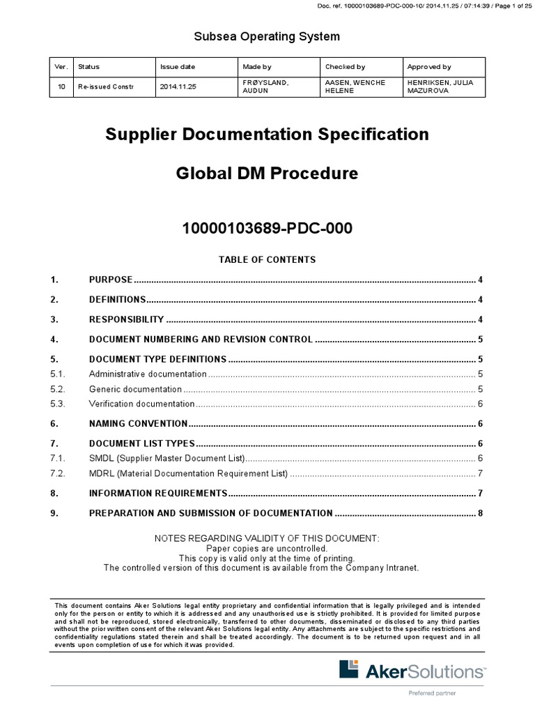 Supplier Documentation Specification Global DM Procedure: Subsea Operating System | PDF ...