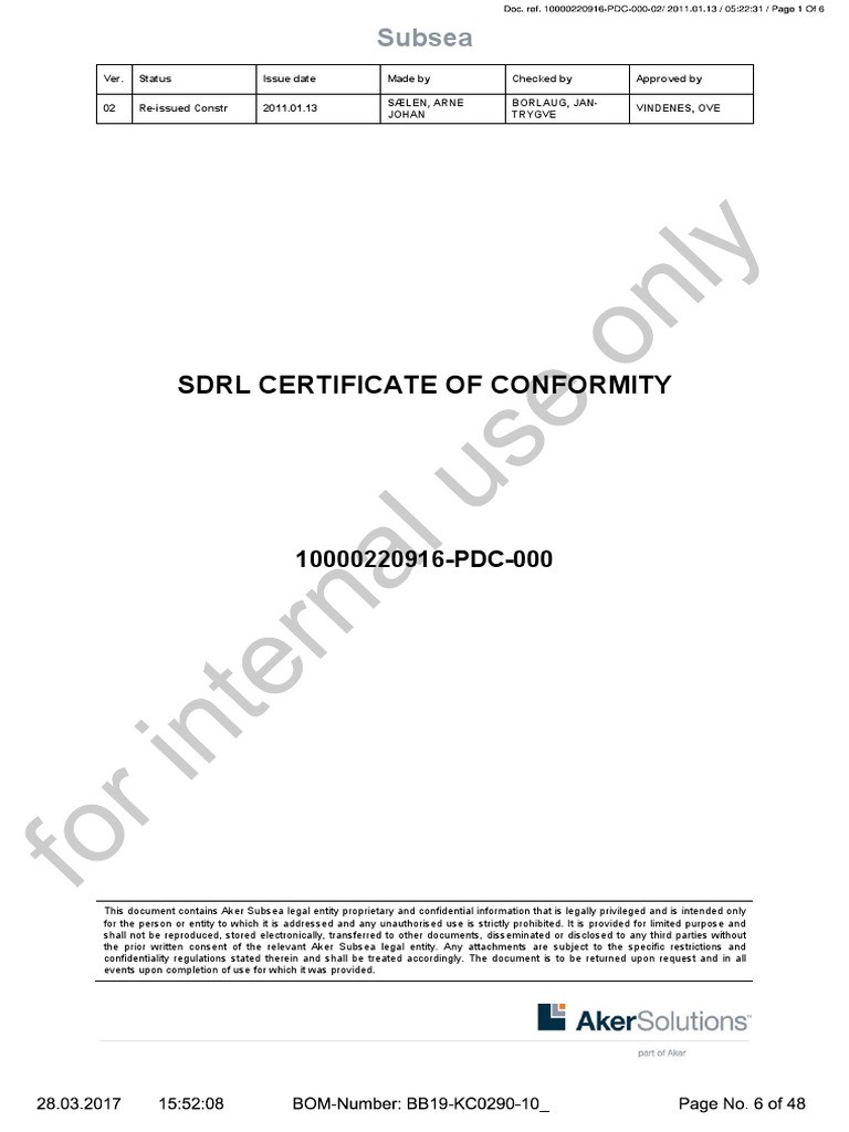SDRL Certificate of Conformity: Subsea | PDF | Business