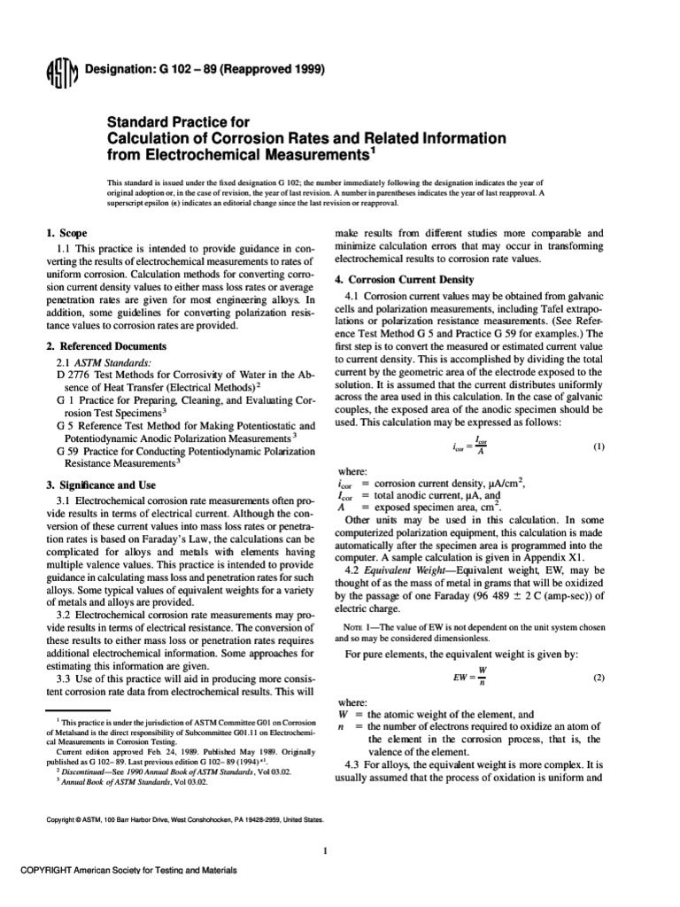 ASTM G 102 - 89 RA 1999 - Corrosion-Rate-Calculationpdf | PDF ...