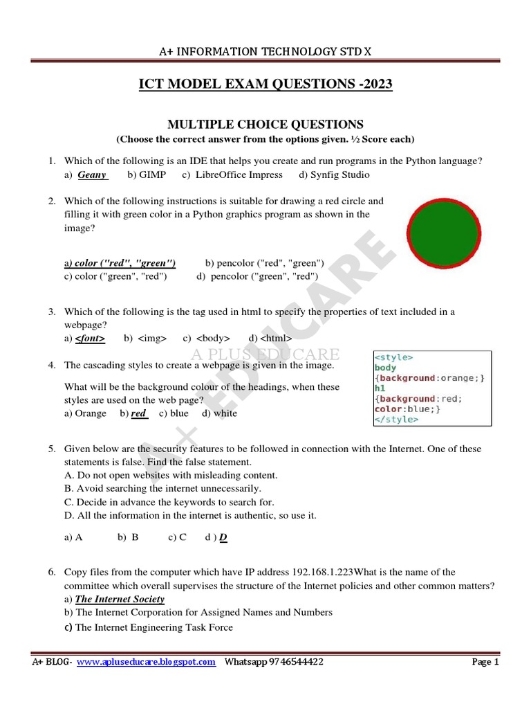 A+ BLOG - SSLC - MODEL THEORY QUESTIONS - 2023- EM | PDF | Ip Address ...