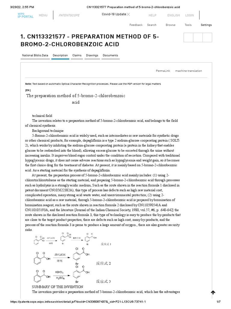 CN113321577 Preparation Method of 5-Bromo-2-Chlorobenzoic Acid | PDF | Acid | Chemical Reactions