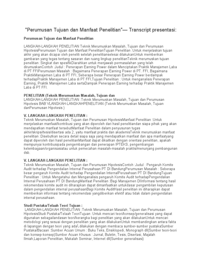Tujuan dan Manfaat Penelitian yang Efektif | PDF