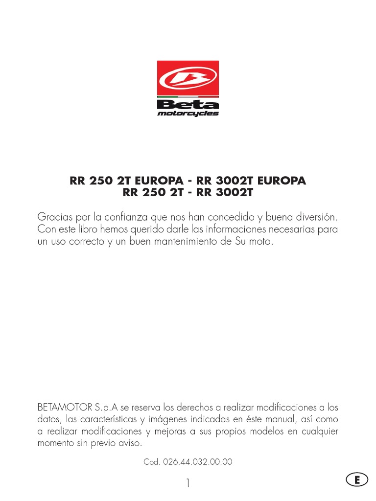 Beta RR 250-300 2T 2020 - Manuale - Uso - Manutenzione - RR2T - ES ...
