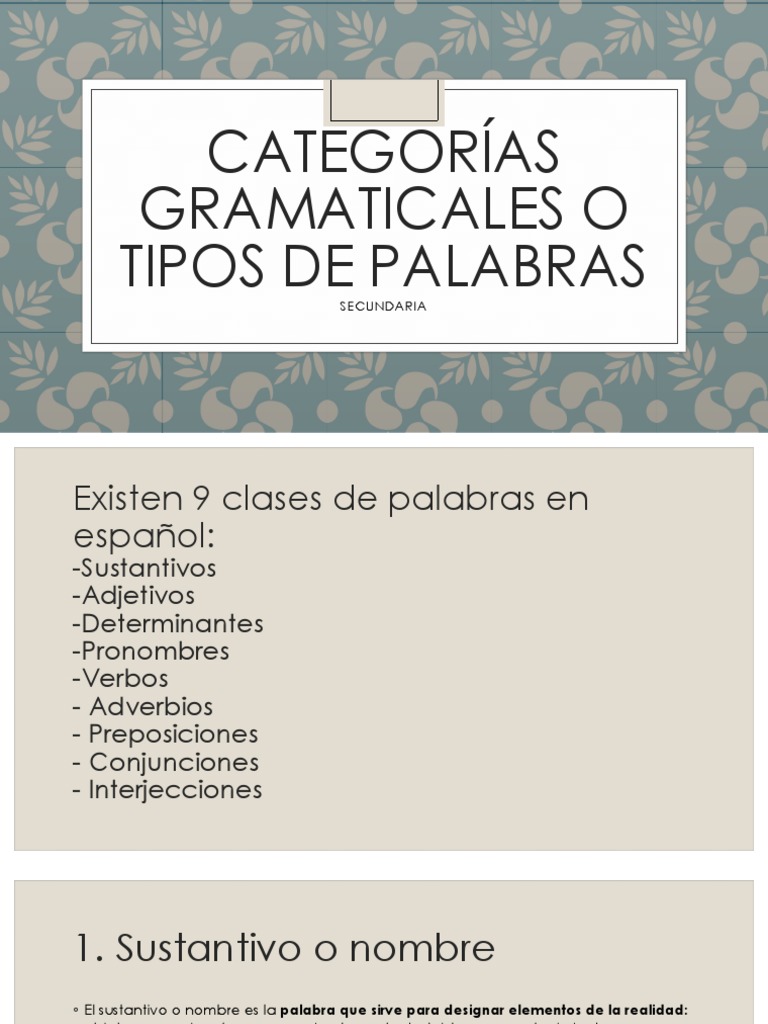 Categorías Gramaticales o Tipos de Palabras | PDF | Género gramatical | Sustantivo