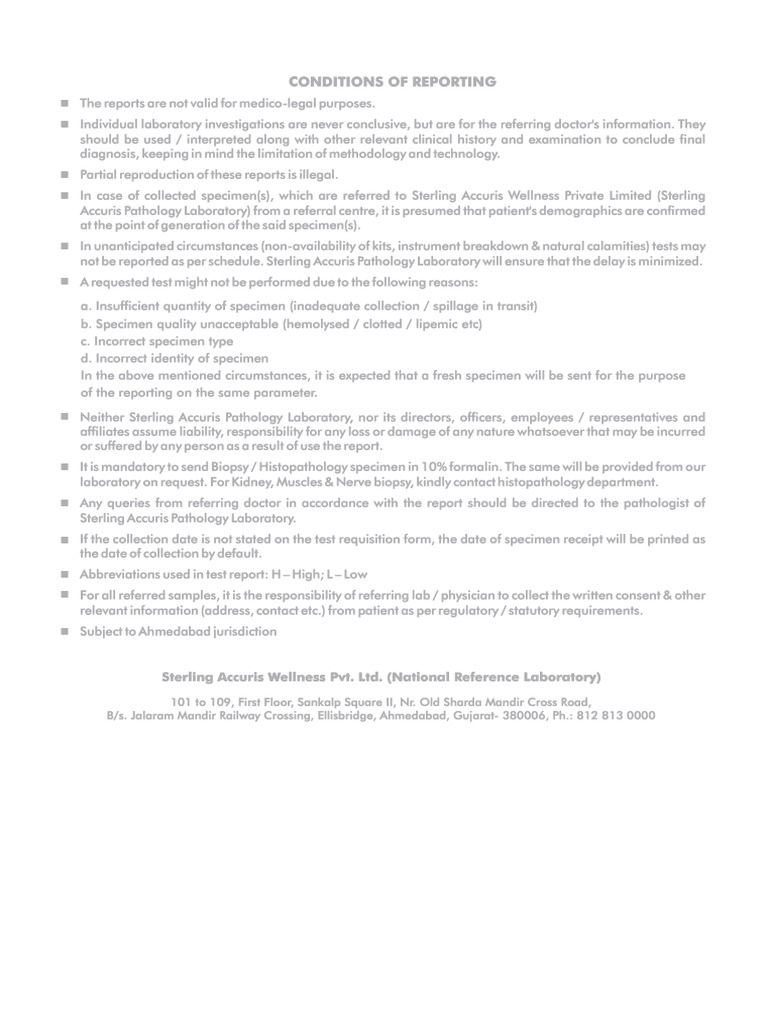 Conditions of Reporting Terms | PDF | Pathology | Clinical Medicine