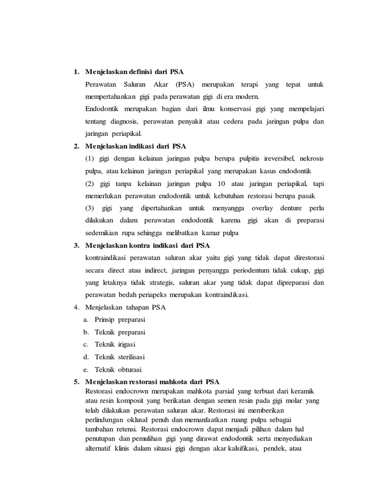 Definisi dan Indikasi PSA dalam Endodontik | PDF