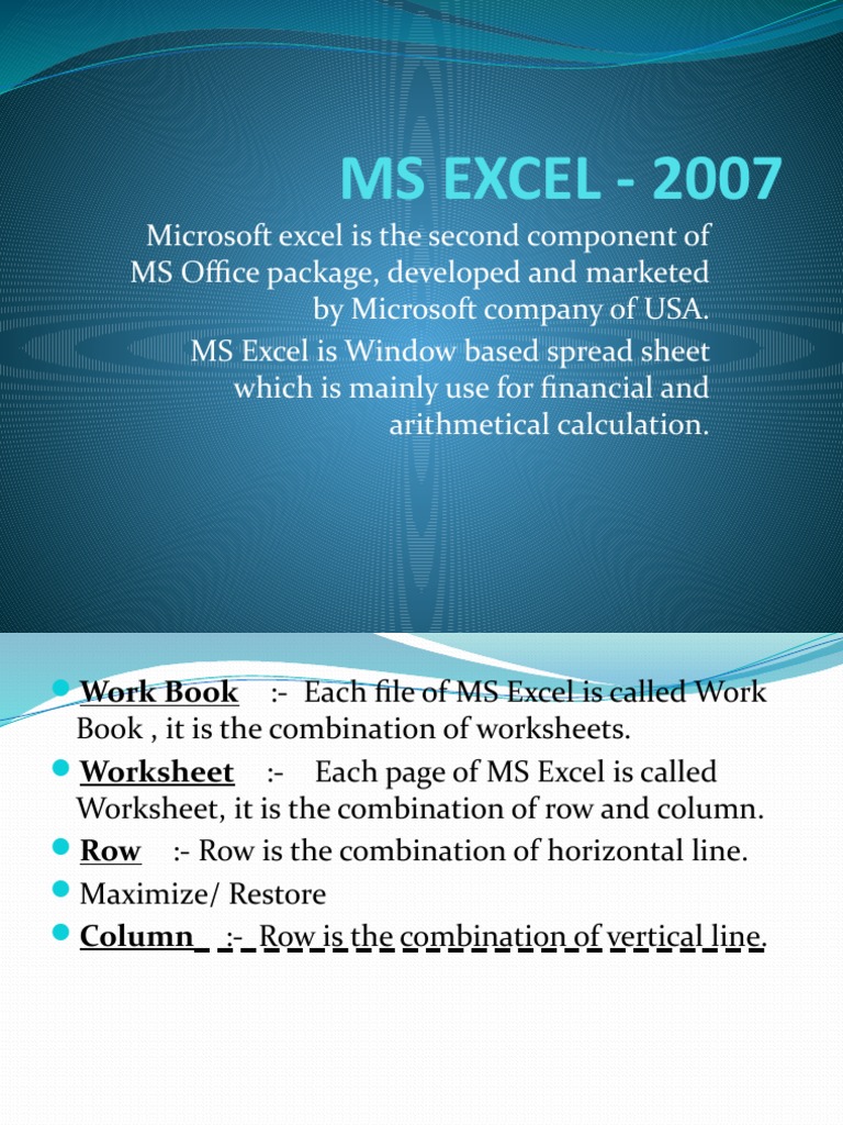 MS Excel - 2007 | PDF | Microsoft Excel | Computing MS Excel - 2007 | PDF | Microsoft Excel | Computing