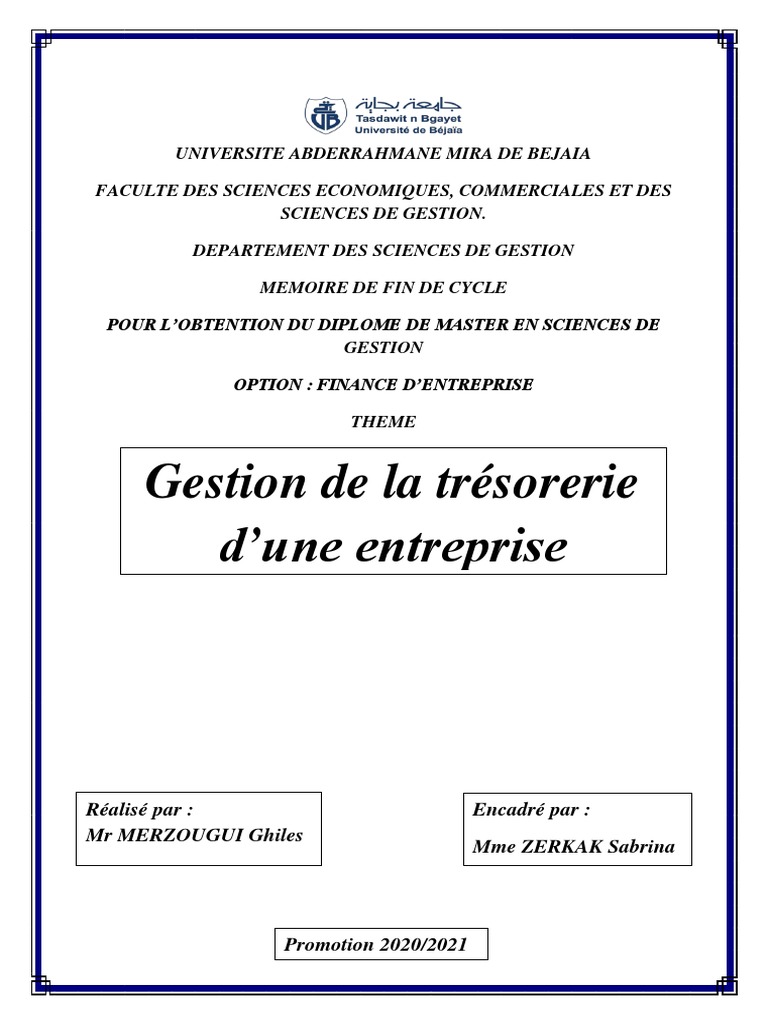 Gestion de La Trésorerie D'une Entreprise | PDF | Capitaux propres | Comptabilité
