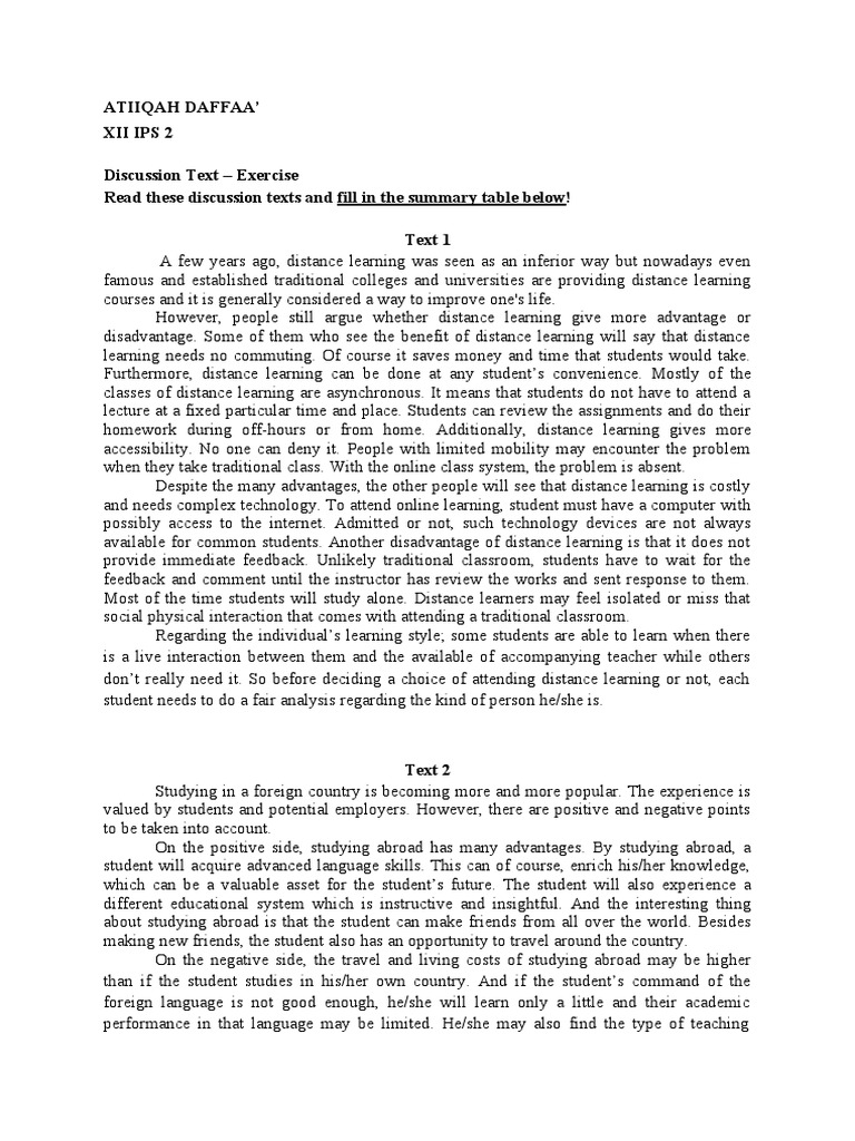 Atiiqah Daffaa' Xii Ips 2 Discussion Text - Exercise Read These ...