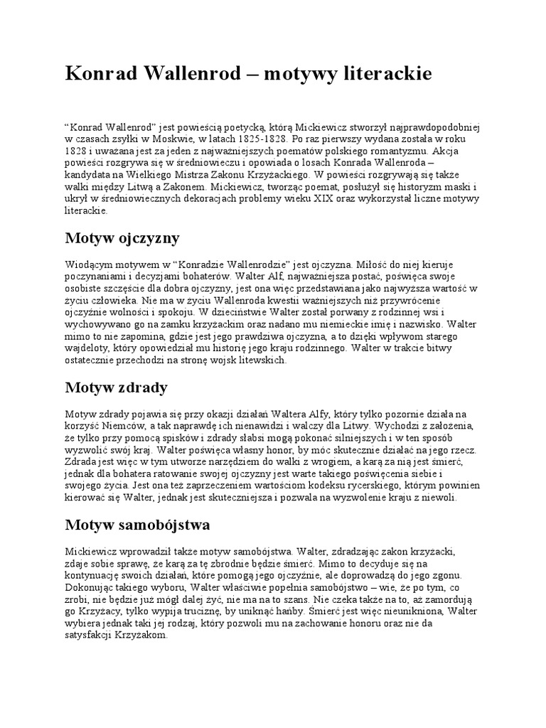 1 Konrad Wallenrod - Motywy Literackie | PDF